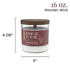 Essential Elements by Candle-lite Wood Wick Scented Candle, Adventure is Calling, One 16 oz. Single-Wick Aromatherapy Candle with 50 Hours of Burn Time, White