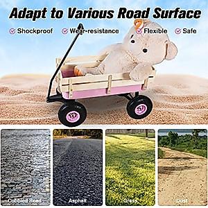 All Terrain Wagons for Kids Wagon with Removable Wooden Side Panels Garden Wagon Cart Heavy Duty with Steel Wagon Bed Folding Wagons for Kids/Pets Ideal Gift for Kids for Halloween Christmas, Pink