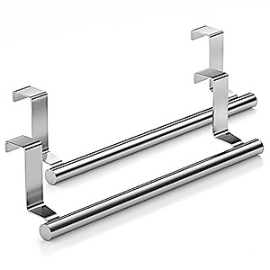 Mosuch Stainless Steel Over Door Towel Rack Bar Holders for Universal Fit on Over Cabinet Cupboard Doors 2 Pack