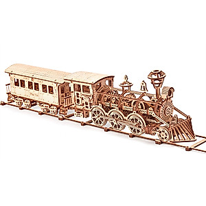Wood Trick Wooden Toy Train Set with Railway - 34x7″ - Locomotive Train Toy Mechanical Model Kit - 3D Wooden Puzzles for Adults and Kids to Build - Engineering DIY Wooden Models for Adults to Build