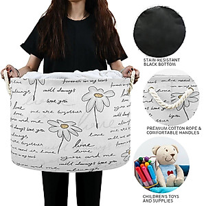 Kigai Cotton Rope Basket Love Daisy Flower Large Storage Basket for Toys Blanket Baby Laundry Basket for Nursery, Closet, Bedroom, Home Organization