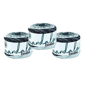 Lion Brand Yarn Mandala Ombré Yarn with Vibrant Colors, Soft Yarn for Crocheting and Knitting, Cool, 3-Pack