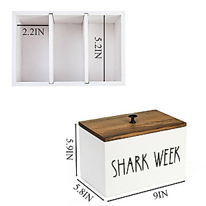 Hacaroa Tampon Holder for Bathroom, Shark Week Tampon Storage Organizer with Lid, Farmhouse Rustic Wood Pad Container Feminine Product Caddy Box for Bathroom Accessories, Movable Partition