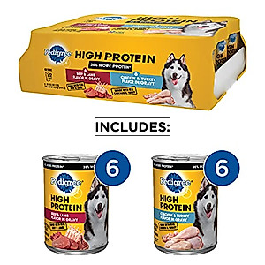 PEDIGREE High Protein Adult Canned Wet Dog Food Variety Pack, Chicken & Turkey Flavor in Gravy and Beef & Lamb Flavor in Gravy, (12) 13.2 oz. Cans