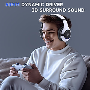 Gtheos Wireless Gaming Headset for PS5, PS4, Elden Ring, PC, Mac, Switch, Bluetooth 5.3 Gaming Headphones with Noise Canceling Microphone, 45H Battery, RGB Light, White