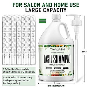 Lash Shampoo Bulk, Eyelash Cleanser for Extensions 1 Gallon / 3.8L - Includes 50 Aftercare Kits, 5 Foam Pump Bottles, Dispenser Pump - Eyelid Foaming Cleanser for Professional Salon and Home Use