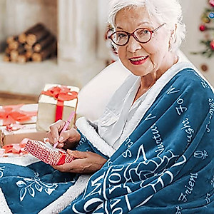 DOKEYWELL Birthday Gifts for Mom Unique Mom Gifts from Son Daughters for Mothers Day Valentines Day Christmas - I Love You Mom Sherpa Hugs Blanket 50"x60" (Seablue)