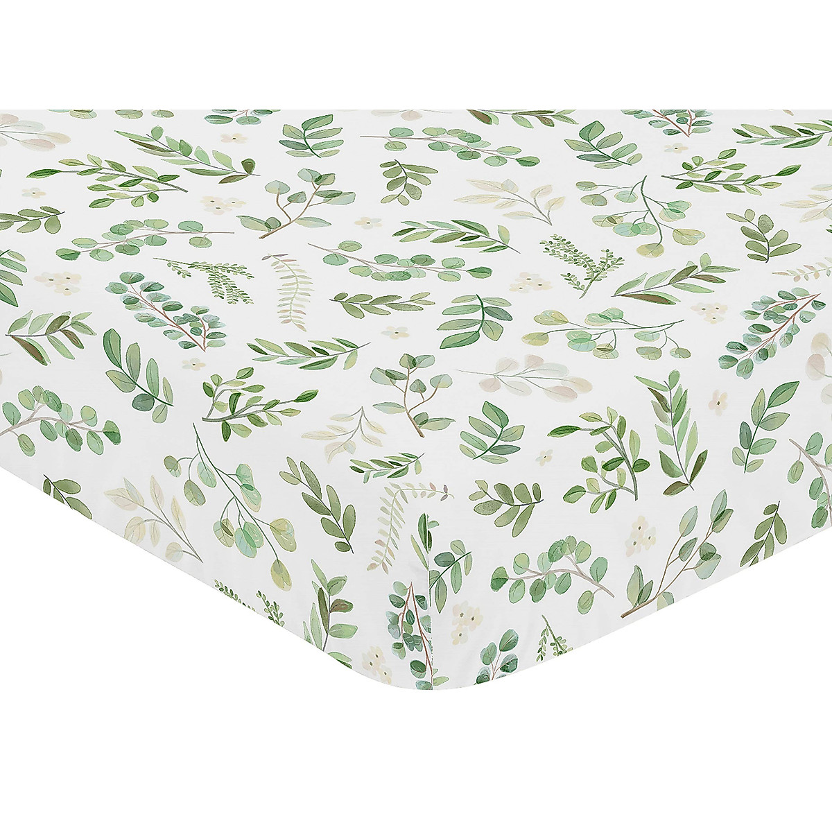 Sweet Jojo Designs Leaf Boy Girl Jersey Stretch Knit Baby Fitted Crib Sheet for Soft Toddler Bed Nursery - Green White Boho Watercolor Botanical Floral Flower Woodland Tropical Garden