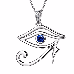 Ancient Egyptian Eye of Horus Necklace Blue Horus Eye of Ra Pendant Necklace for Women 925 Sterling Silver Third Eye Symbol of Protection Necklace Royal Power Amulet Jewelry Gifts for Christmas FP11W