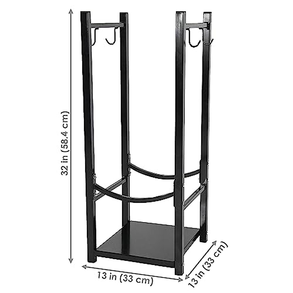 Sunnydaze Firewood Log Rack with Tool Holder Hooks - Indoor/Outdoor Durable Powder-Coated Steel Space-Saving Design - Black