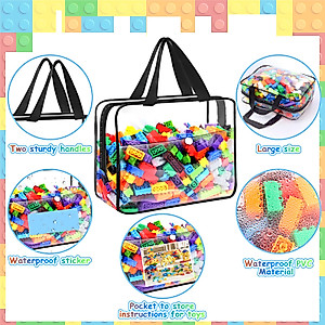 BFPT 6 Packs Toy Storage Bags Large with Zipper and Labels(6Pcs), PVC Waterproof Organizers Toy Bags for Board Games, Puzzles Pieces, Building Blocks, Handmade Accessories, Kid Books
