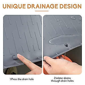 CNDSE Under Sink Mats for Kitchen Waterproof，Under Kitchen Sink Mat with Drain Holes，Thickened Non-slip Silicone Under Sink Mat ，Under Sink Liner for Kitchen and Bathroom Sink Cabinets 34''x22'', Grey
