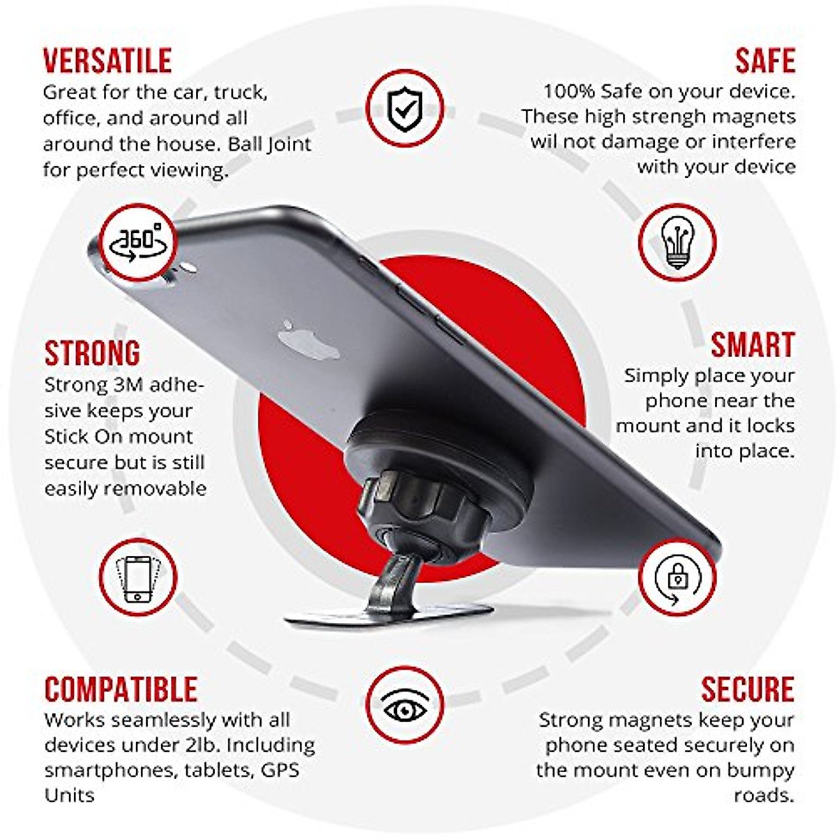 Magnetic Phone Holder - TACKFORM [ Tack Mount ] V.2.0 w/N52 Magnets [ for Car, Kitchen, Bedside, Bathroom ] Stick On Dash Mount with Authentic 3M Sticky Adhesive, for Phones, Tablets, and GPS Units