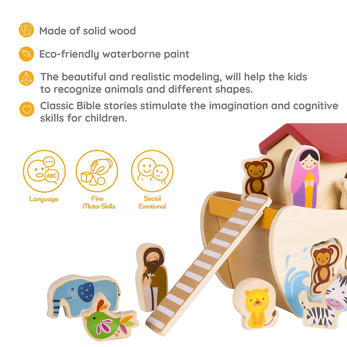 Classic World Noah's Ark Shape Sorter Premium Wooden Toy for Kids Wooden Noahs Ark Toy