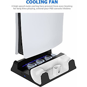 JDDWIN PS5 Vertical Charging Stand with Cooling Fan & Controller Hanger for PS5 Console,PS5 Stand Accessories with Dual Controller Charger and Game Rack Storage Organizer with 3 USB Ports