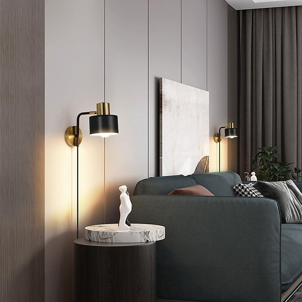 VUCICA Rotatable Gold Wall Lamp with Plug in Cord and Switch Plug in Wall Sconce Black Bedside Reading Light E27 Adjustable Modern Wall Lighting Fixture for Bedroom Bed Side Hotel Study Room