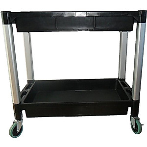 MaxWorks 80384 Black and Gray Two-Tray Service/Utility Cart With Aluminum Legs And 4" Diameter Swivel Castors