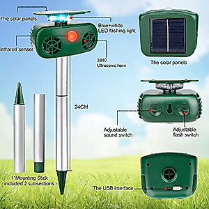 Defendy Ultrasonic Animal Repeller, Solar Repeller Cat Repellent Outdoor Powered Bird Waterproof Dog Deterrent Squirrel Deer Raccoon & More for Yard Garden Farm