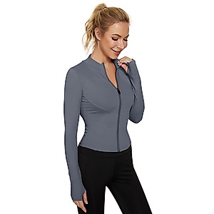 LUYAA Women's Lightweight Stretchy Workout Full Zip Running Track Jacket with Thumb Holes Small