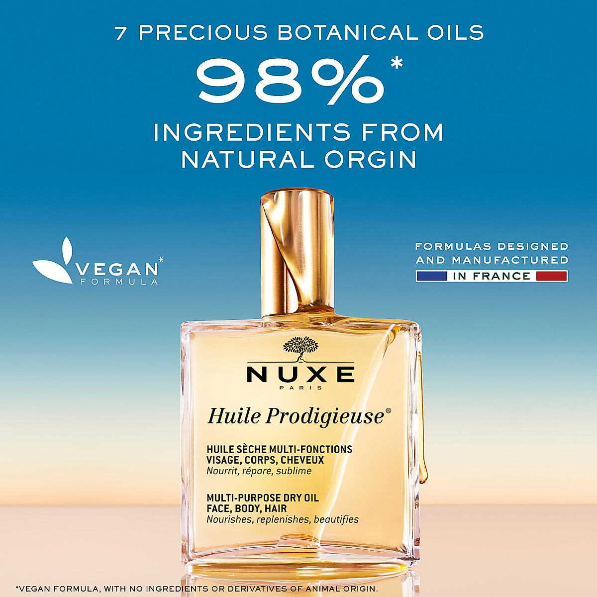 Nuxe Huile Prodigieuse Multi-Purpose Dry Oil - Radiant Glow and Lightweight Hydration for Face, Body & Hair. Nourishes, Repairs and Enhances