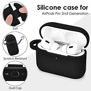 Filoto Airpods Pro 2nd Generation Case Cover 2022, Cute Silicone Protective Case with Bracelet Keychain Accessories for New Apple Airpods Pro 2 Women Girls (Black)