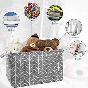 3Pcs Large Rectangular Canvas Storage Basket, MOTASOM Foldable Toy Organizer Bins with Handles, Waterproof Clothes Storage Box for Nursery Home Closet Office Organization, Shelf & Toy Basket (L)