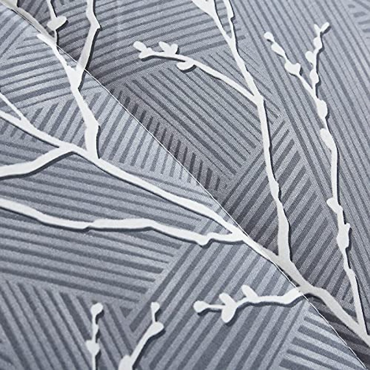 UOZZI BEDDING Cotton Gray Comforter Sheet Set Queen Size 7 Pieces Bed in a Bag with White Branch Soft Bed Set (1 Comforter 2 Pillow Shams 1 Flat Sheet 1 Fitted Sheet 2 Pillowcases)