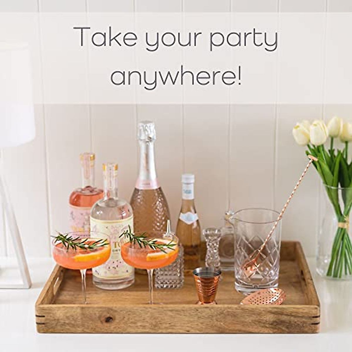 Otucha Large Ottoman Tray, 20 x 14 inches, Real Wood Large Serving Tray with Handles, Sturdy Design, Decorative Tray for Coffee Table (Natural)