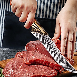 PURPLEBIRD Feather Boning Butcher Knife with Leather Sheath Hand Forged Japanese Viking Knife Outdoor Knife Carbon Steel Meat Cutting Cleaver for Camping, BBQ, Collection