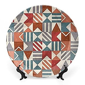 XISUNYA 8 Inch Decorative Plate, Abstract Tableware Plate, Retro Mosaic Tiles Lines Print Ceramic Wall Hanging for Fine Dining, Upscale Event, Dinner Party, Weddings, Catering, Christmas, Thankgiving