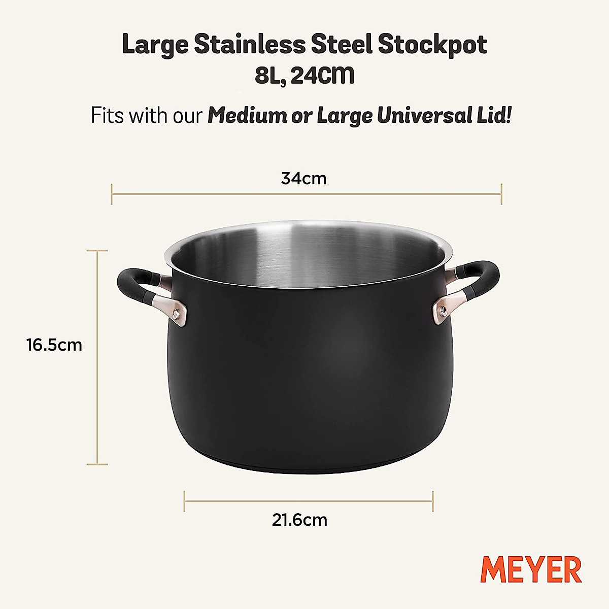 Meyer Accent Series Stainless Steel Stockpot, 8 Quart, Matte Black