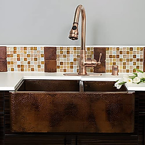 One-Handle Pull-Down Kitchen Faucet Single Level Solid Brass Kitchen Sink Faucet with Deck Plate (Antique Copper)