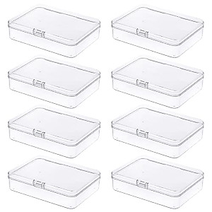 8-Pack Rectangular Plastic Storage Containers Box with Hinged Lid for Beads and Crafts, 4.5 x 3.3 x 1.1 inch / 115 x 85 x 28 mm (Translucent)