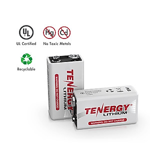 Tenergy 9V Lithium Batteries, 1200mah Non-Rechargeable Batteries, 10 Years Shelf Life Lithium 9 Volt Batteries, 4 Pack