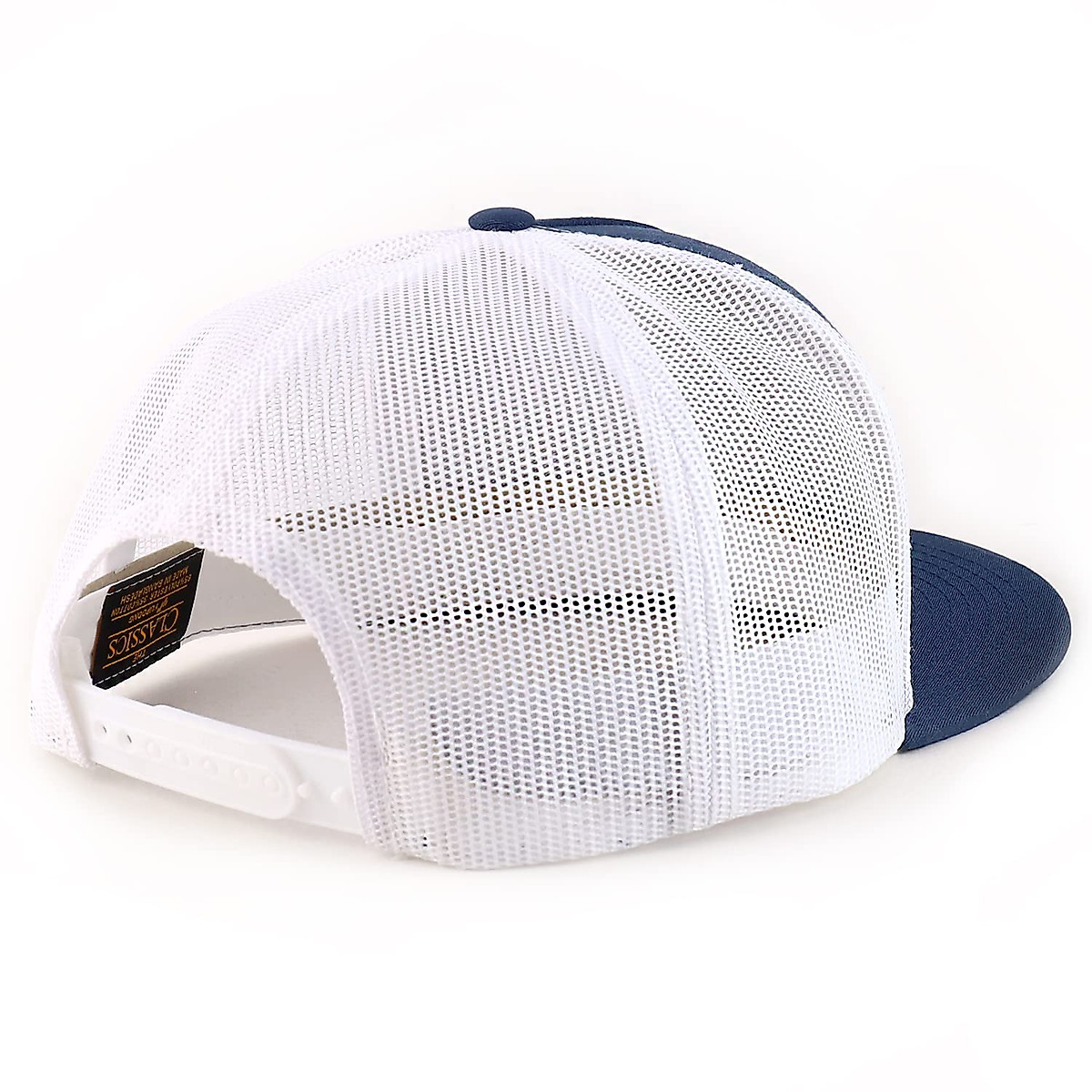 Trendy Apparel Shop Flexfit Oversize XXL Structured Blank 5 Panel Flatbill Snapback Mesh Cap - Navy White