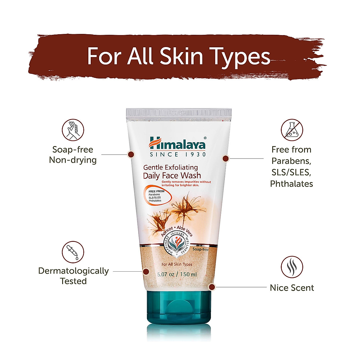 Himalaya Gentle Exfoliating Daily Face Wash for Deep Clean Pores & Soft, Moisturized, Renewed Skin, 5.07 oz, 1-PACK