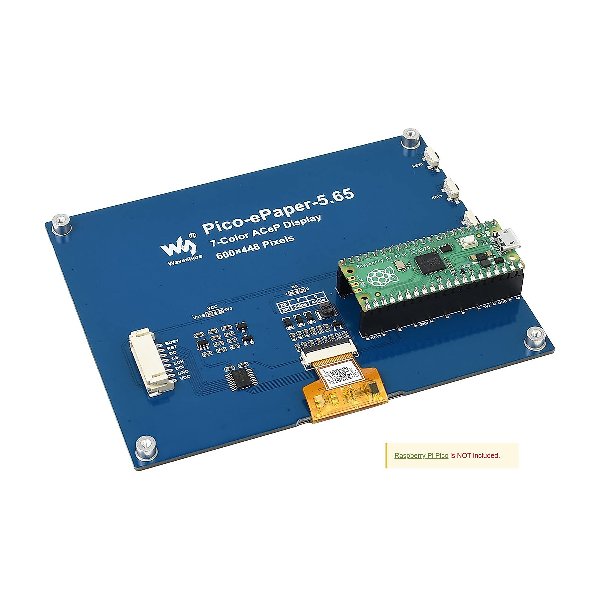 waveshare TOP1 5.65inch 7-Color e-Paper E-Ink Display Module for Raspberry Pi Pico, 600 × 448 Resolution Screen Advanced Color ePaper (ACeP) Technology, Low Power Wide Viewing Angle