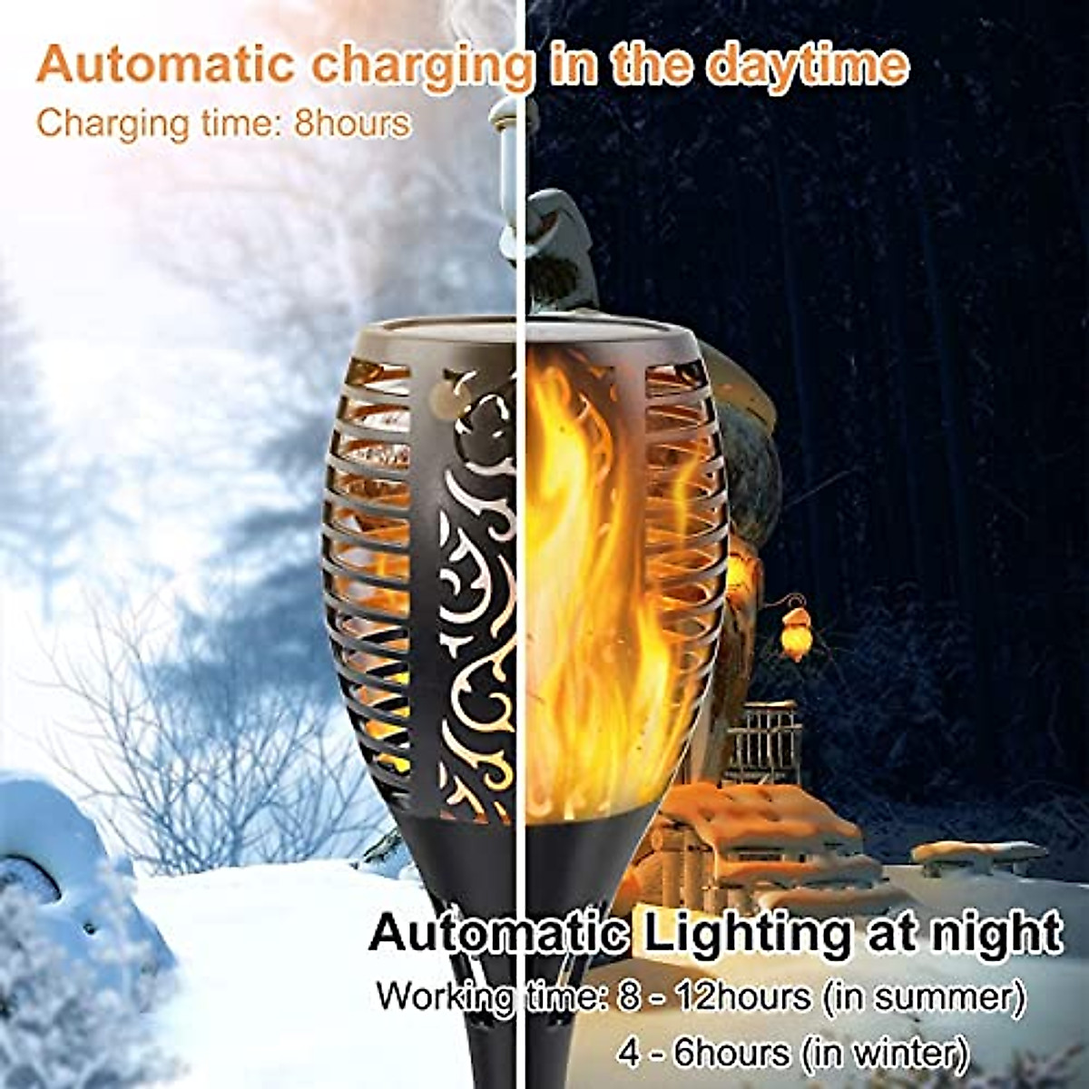 Permande Solar Torch Lights with Flickering Flame, Fire Effect Garden Light, Auto On/Off Dust to Dawn, Outdoor Waterproof Landscape Decoration, Solar Powered Security Torch Light for Patio, 8 Pack