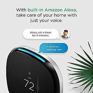 Ecobee4 Smart Wi-Fi Programmable Thermostat with Built-in Alexa Voice and Room Sensor Included, Black (Non-Retail Packaging)