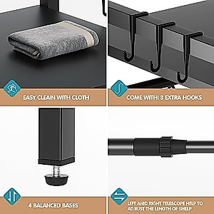 Rollwish Expandable Microwave Shelf, Oven Toaster Rack Kitchen Countertop Organizer, Adjustable Microwave Stand with 3 Hooks, 2Tire, (Size 13~23 "x12.5 x17), 60Lbs Capacity