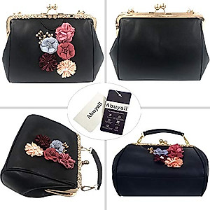 Abuyall Women's Retro Handbag Kiss Lock Shoulder Bag Vintage Purse Flowers M D