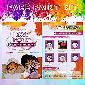 Face Painting Kit for Kids,18 Colors Face Paint Kit with Stencils Professional,Water Based Non Toxic Facepaint Makeup Kit with Gem Sticker Brushes Crayons for School Carnival,Halloween,Christmas Party