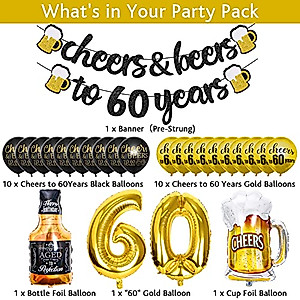 60th Birthday Decorations, 60 Years Anniversary Decorations Cheers to 60 Years Banner, 60 Sign Latex Balloon, 32 Inch Number 60 Gold Foil Balloon Cheers Cup Foil Balloon for 60 Birthday Wedding Party