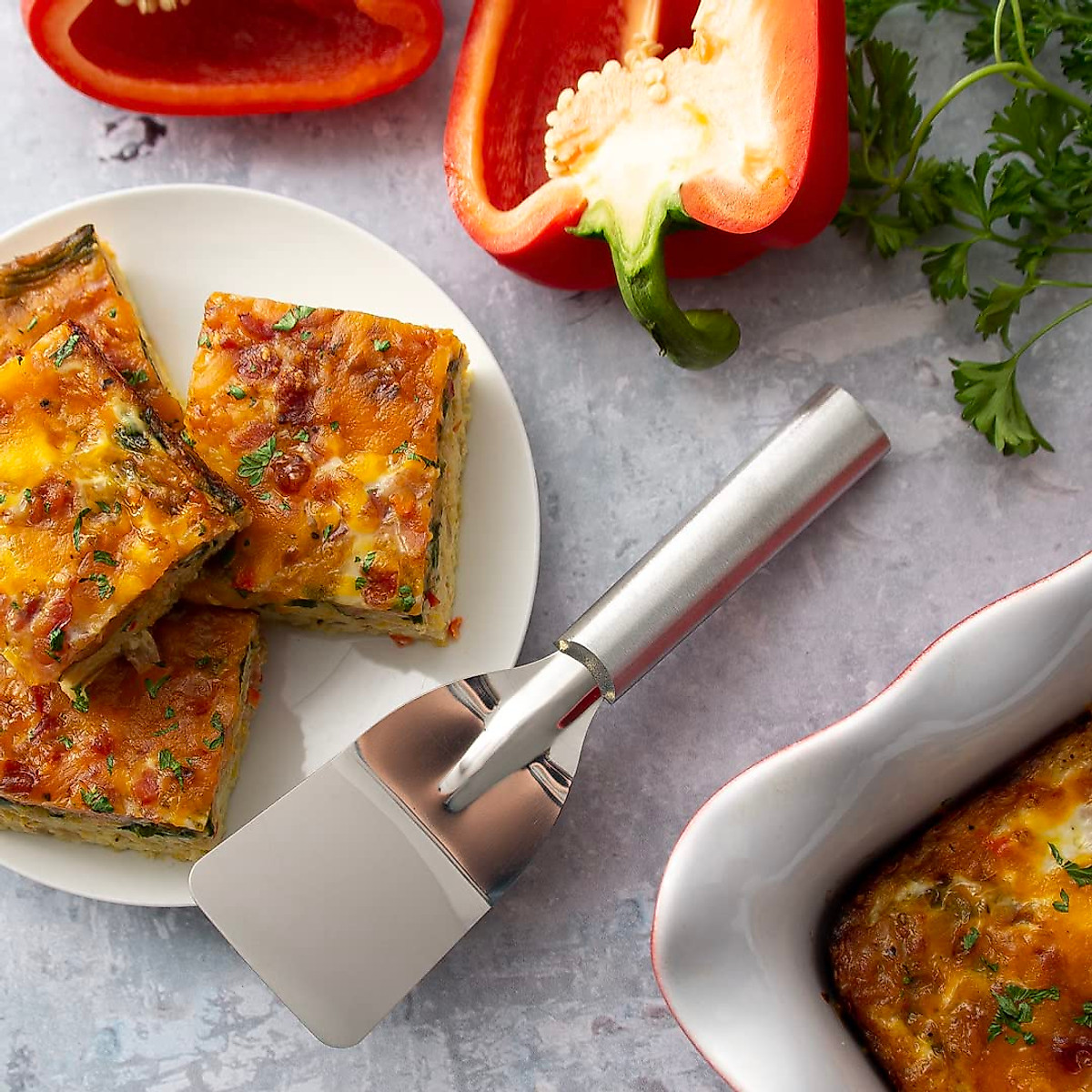 Rada Cutlery Mini Dessert Server 7-1/2 Inch Stainless Steel Small Spatula with Aluminum, Silver Handle