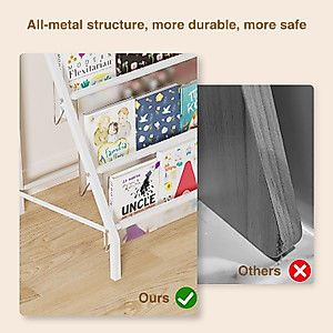 High-Transparent 4 Tier Kids Bookshelf, Sturdy Metal Large Size Book Rack Storage for Kids - Toddler Book Shelf Display for Nurasery, Playroom or Kids Room, Deep Size Bookshelf Hold More Books