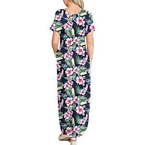 ANRABESS Women's Summer Casual Loose Short Sleeve Long T Shirt Dress Split Maxi Beach Sundress Travel Vacation Outfits Floral Print Medium