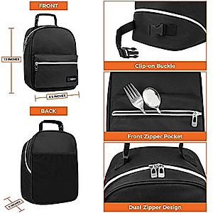 opux Premium Insulated Lunch Box for Boys, Girls | Durable Leakproof School Lunch Bag with Handle Clip, Mesh Pocket | Reusable Work Lunch Pail Cooler for Adult, Men, Women | Fits 14 Soda Cans (Black)