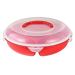 FEOOWV 78oz Food Storage Container With Dividers-Halloween Candy Tray with Lid and Handle 6 Compartments for Party Platter,Vegetable Relish Fruit Tray,Snackle box (Red)