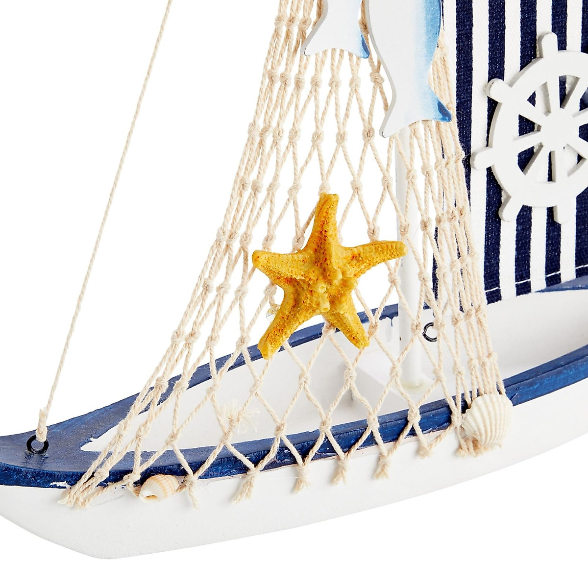 Juvale Sailboat Model Decoration - Wooden Sailing Boat Home Decor Set, Beach Nautical Design, Navy Blue and White with Ship's Wheel, 13 x 15 x 3 Inches