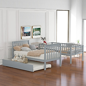 Harper & Bright Designs Twin Over Twin Bunk Bed with Stairs and Trundle, Solid Wood Stairway Bunk Bed Frame with Storage, Can be Split into 3 Separate beds, for Kids Teens Adults (Gray)